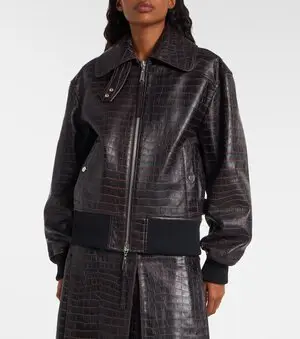 Rabanne Croc-effect Leather Blouson Jacket - Brown
