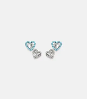 KAMYEN Heart Shaped Diamond And Enamel Earrings - Silver