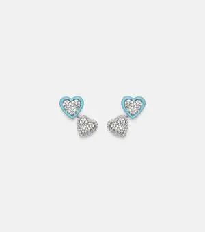KAMYEN Heart Shaped Diamond And Enamel Earrings - Silver