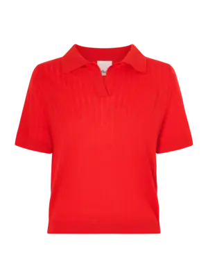 ALLUDE Pointelle-knit Wool Polo Top - Red