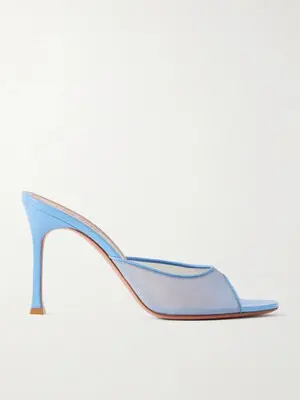 Amina Muaddi Alexa Leather-trimmed Mesh Mules - Blue