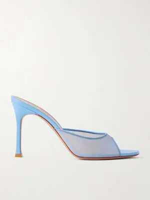 Amina Muaddi Alexa Leather-trimmed Mesh Mules