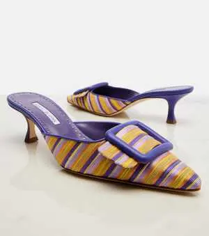 Manolo Blahnik Maysalebi Striped Mules