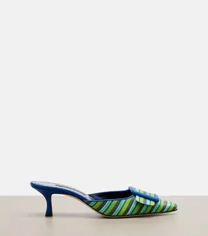 Manolo Blahnik Maysalebi Striped Leather-trimmed Mules