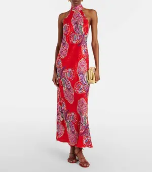 Rixo Maura Printed Halterneck Maxi Dress