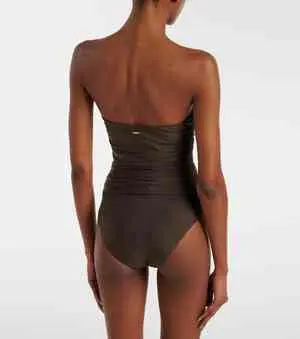 Simkhai Lorena Applique Ruched Swimsuit - Brown