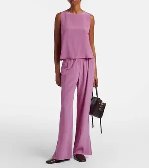 Asceno Sofia Silk Crepe Tank Top - Pink