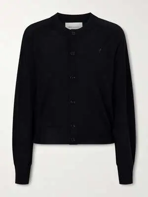 Ami Embroidered Wool Cardigan - Black