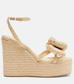Mach & Mach Le Cadeau Raffia Espadrille Wedges - Beige