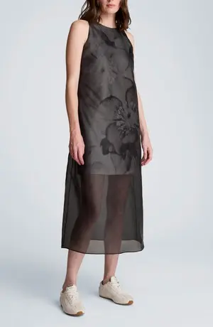KENNETH COLE Floral Mesh Overlay Dress - Black
