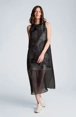 KENNETH COLE Floral Mesh Overlay Dress - Black