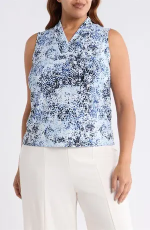 Anne Klein Triple Pleat Sleeveless Top - Crisp White Multi