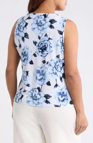 Anne Klein Floral Pleat Neck Top