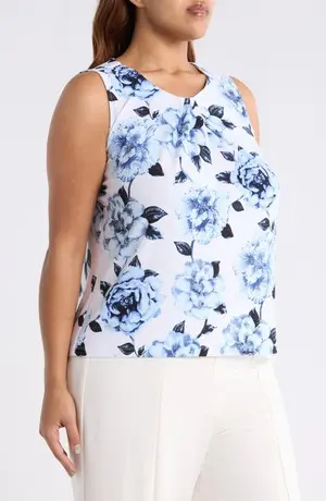Anne Klein Floral Pleat Neck Top