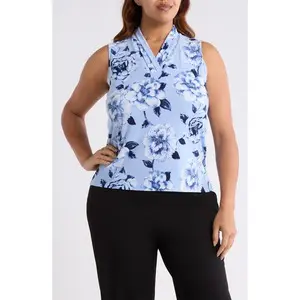 Anne Klein Floral Triple Pleat V-neck Top - Lakeshore Multi