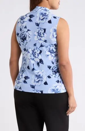 Anne Klein Floral Triple Pleat V-neck Top