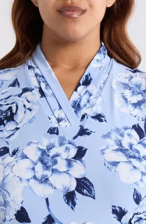 Anne Klein Floral Triple Pleat V-neck Top