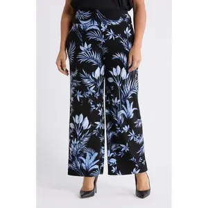 Anne Klein Pull-on Wide Leg Pants - Anne Black Multi