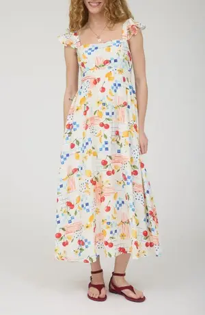 BLU PEPPER Fruit Print Midi Dress - Off White Multi