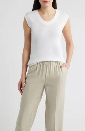 Anne Klein Scoop Neck Knit Top - Crisp White
