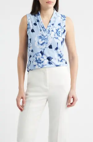 Anne Klein Floral Triple Pleat V-neck Top - Lakeshore Multi