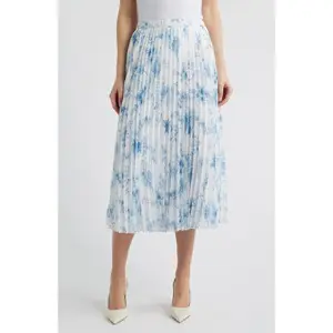 Anne Klein Pleated Midi Skirt - Crisp White/blue
