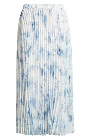 Anne Klein Pleated Midi Skirt - Crisp White/blue