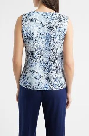 Anne Klein Print Pleat Neck Top