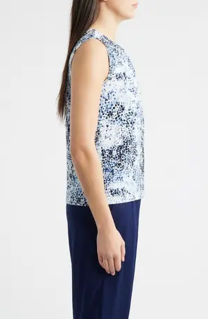 Anne Klein Print Pleat Neck Top