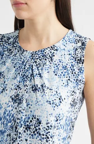Anne Klein Print Pleat Neck Top