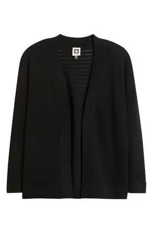 Anne Klein Sheer Stripe Open Front Cardigan - Anne Black