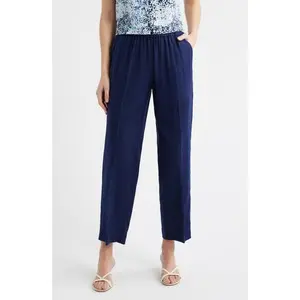 Anne Klein High Waist Straight Leg Linen Blend Pants - Distant Mountain