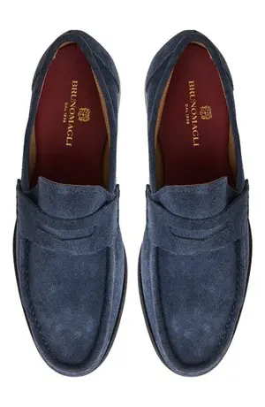 Bruno Magli Lombardo Wrapped Moc Toe Penny Loafer - Navy Suede