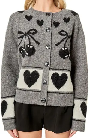 English Factory Cherry Heart Cardigan