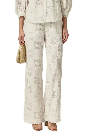English Factory Embroidered Wide Leg Pants - White