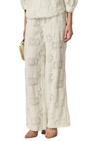 English Factory Embroidered Wide-leg Pants - White