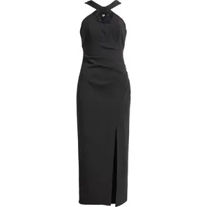 Eliza J Halter Neck Ruched Cocktail Dress - Black