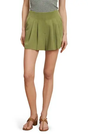 Veronica Beard Gables Pleated High-waist Linen-blend Shorts - Cactus