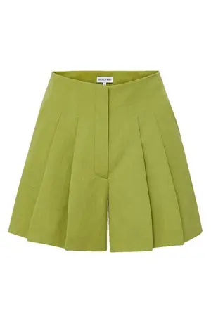 Veronica Beard Gables Pleated High-waist Linen-blend Shorts - Cactus