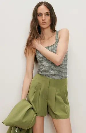 Veronica Beard Gables Pleated High-waist Linen-blend Shorts - Cactus