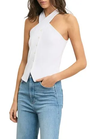 Veronica Beard Thea Rib Stretch Cotton Halter Top