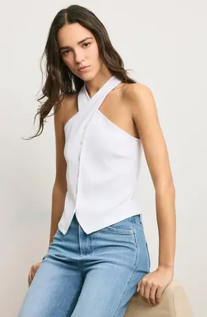 Veronica Beard Thea Rib Stretch Cotton Halter Top