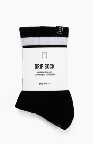 LUTAVA Antimicrobial Grip Sock- Crew With Grip2 Pack - Black