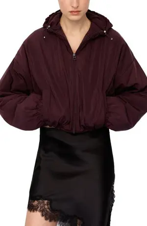 Mango Oversize Hooded Crop Zip Jacket