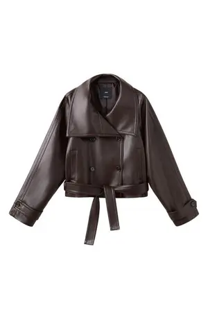 Mango Faux Leather Belted Jacket - Maroon