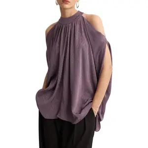 Mango Cold Shoulder Satin Top - Purple