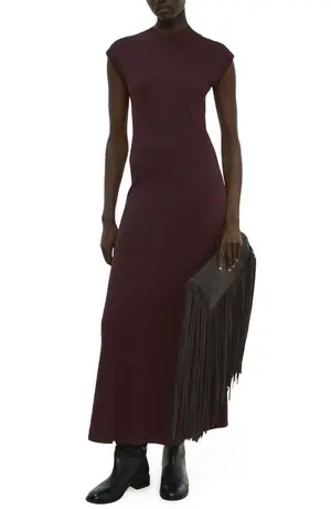 Mango Mock Neck Cap Sleeve Sweater Midi Dress - Chocolate