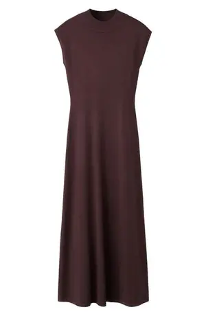 Mango Mock Neck Cap Sleeve Sweater Midi Dress - Chocolate