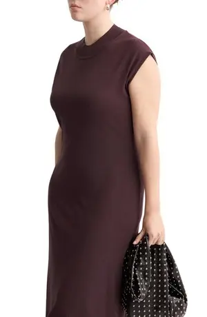 Mango Mock Neck Cap Sleeve Sweater Midi Dress - Chocolate