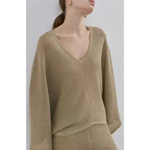 Mango Metallic V-neck Long Sleeve Knit Top